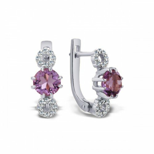 Серьги, серебро, 925 проба, фианит, аметист синтетический