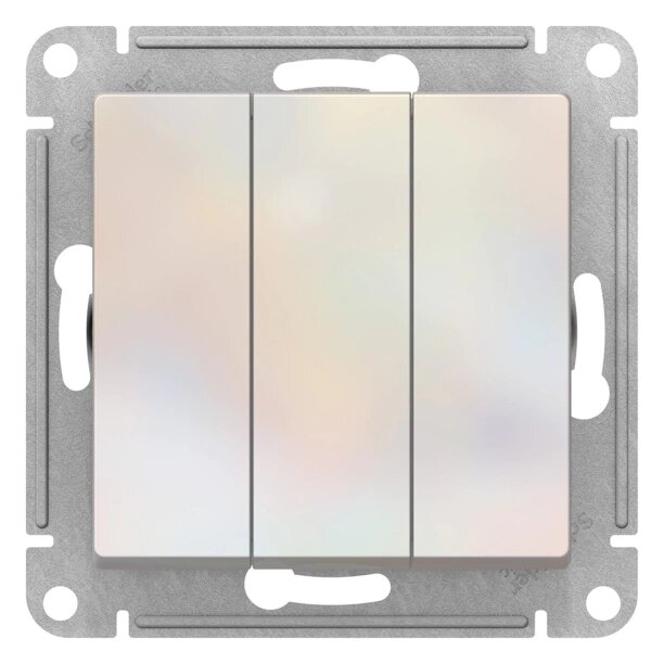 Выключатель трехклавишный Schneider Electric Атлас Дизайн без рамки жемчуг