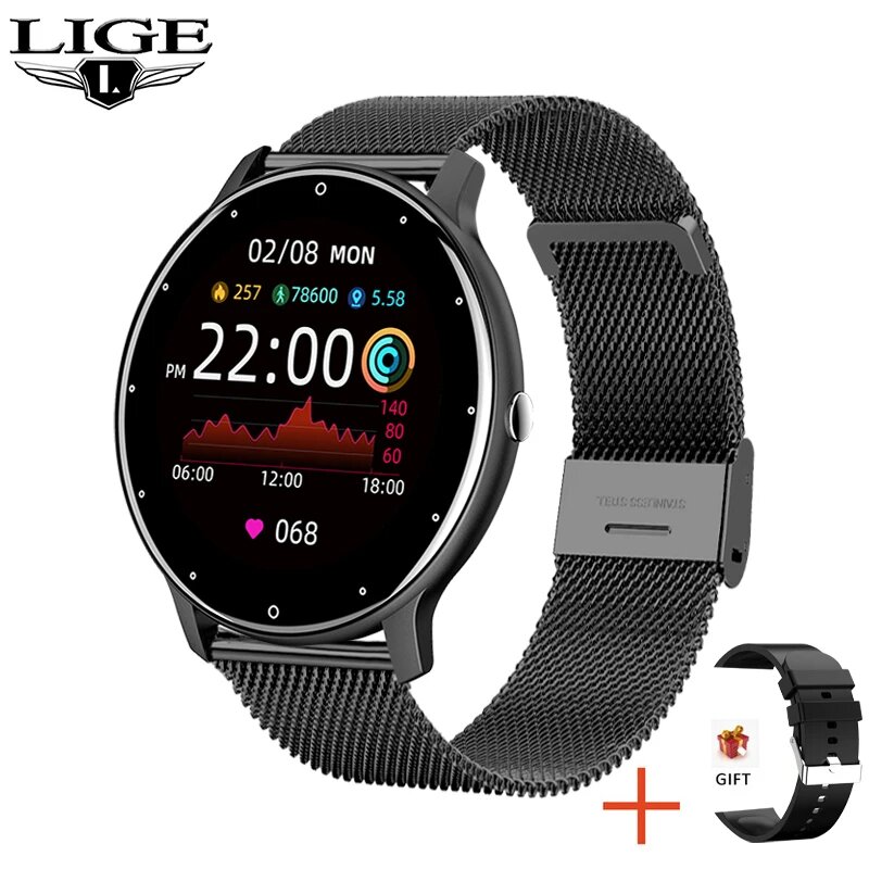 Умные часы LIGE 2026 женские Серый, Mesh belt black