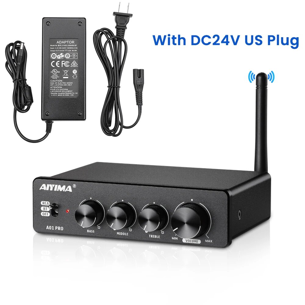 Aiyima A01 PRO 100W Bluetooth усилитель, 24V US