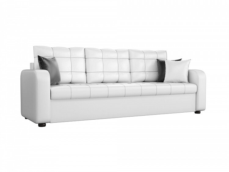Прямой диван Ливерпуль Квадро белый экокожа, еврокнижка, 230х90х85 см, с ящиком для белья