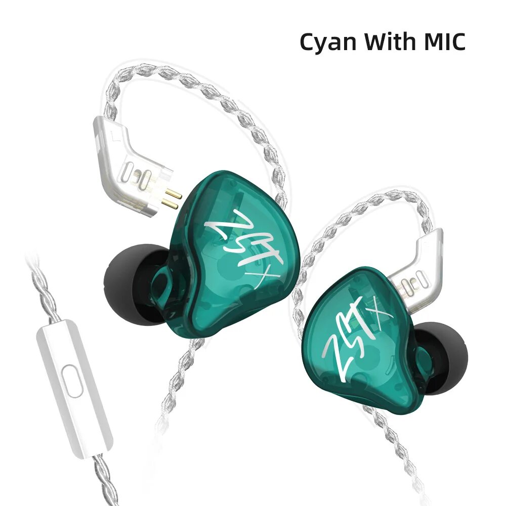 KZ ZST X 1BA+1DD Гибридные наушники Cyan Mic