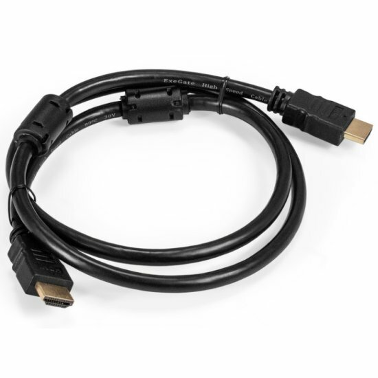 Кабель HDMI Exegate EX-CC-HDMI2-1.0F 19M/19M, 4K UHD, Ethernet, ферритовые кольца, позолоченные контакты, 1м.