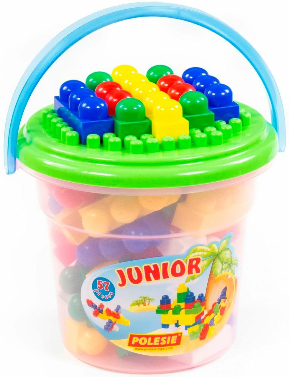Конструктор пластиковый "Юниор" для детей, развитие мелкой моторики и воображения, игровой набор из 57 цветных деталей в ведерке с крышкой, микс