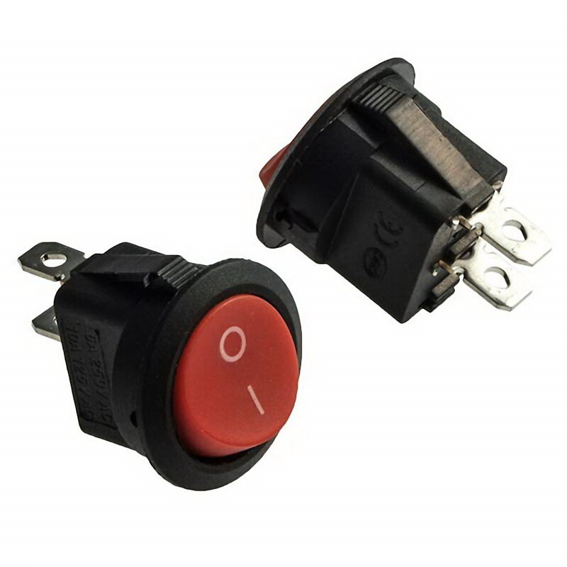 Клавишный переключатель круглый, красный, 2 контакта ON-OFF