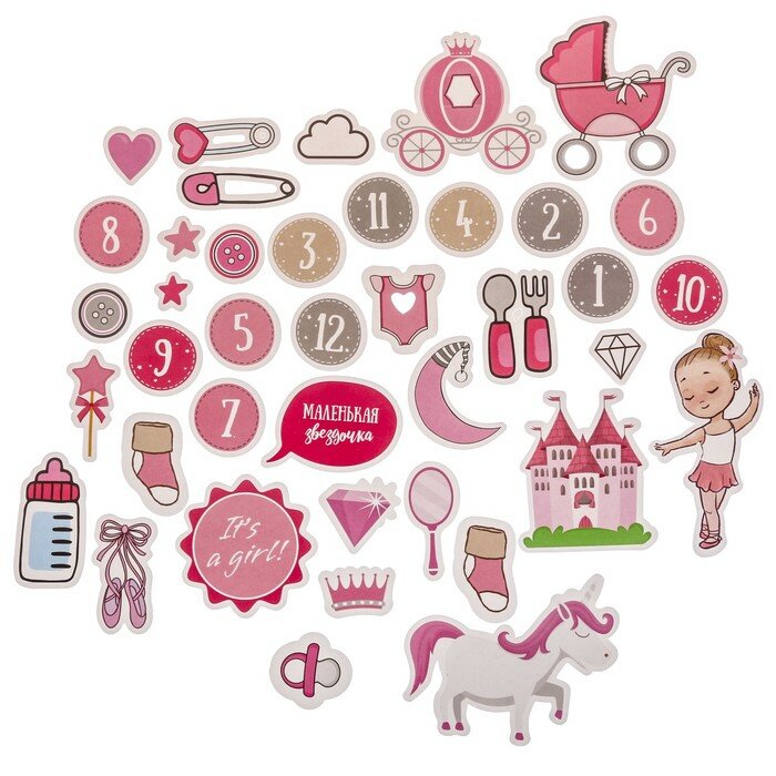 Высечки для скрапбукинга "It's a girl" в наборе 40 шт, размер упаковки 10*14 см
