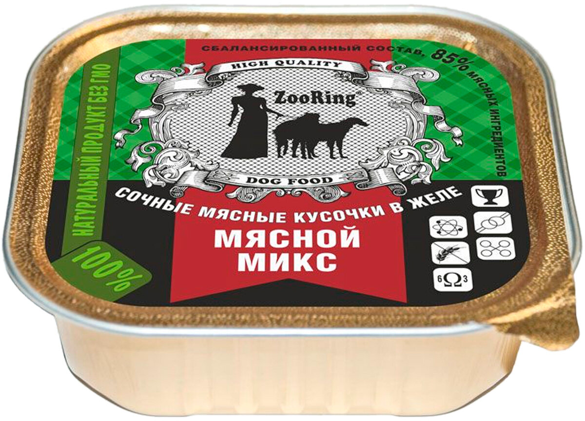 ZOORING для взрослых собак Мясной микс в желе (100 гр х 16 шт)