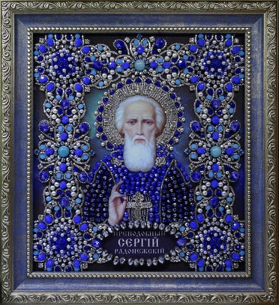 Набор для вышивания Хрустальные грани #Ии-5 Образ Святого Сергия Радонежского, Вышивка бисером, 16.5 х 19 см