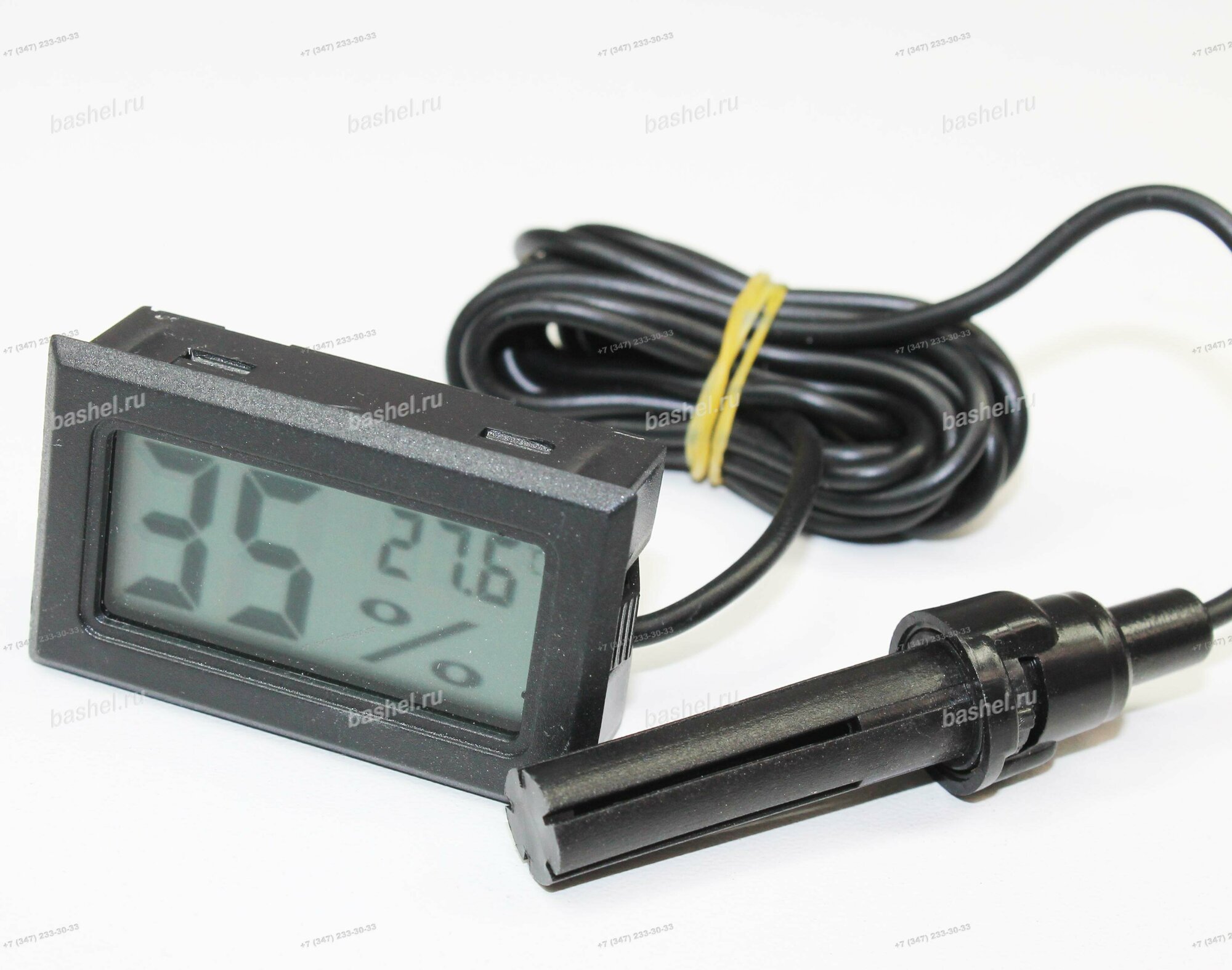 HT-2-BK1.5, Встраиваемый термогигрометр, с выносным датчиком, чёрный, 1,5м