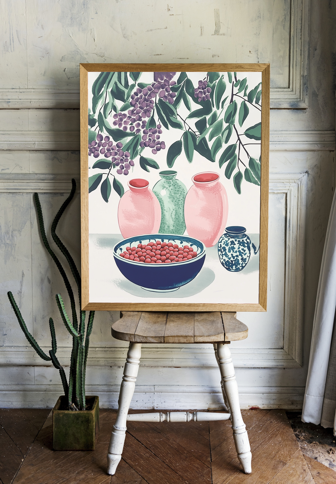 Постер "Натюрморт с вазами и ягодами" 50x70 без рамы