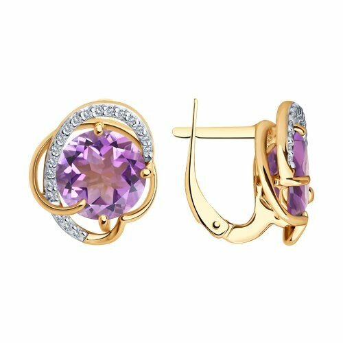 Серьги, серебро, 925 проба, золочение, аметист