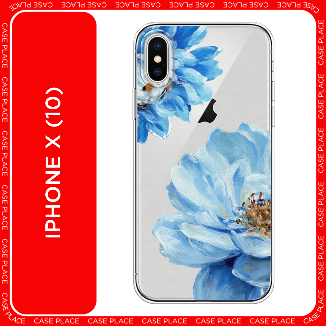Чехол на Apple iPhone X / Айфон X с принтом Голубые клематисы, прозрачный