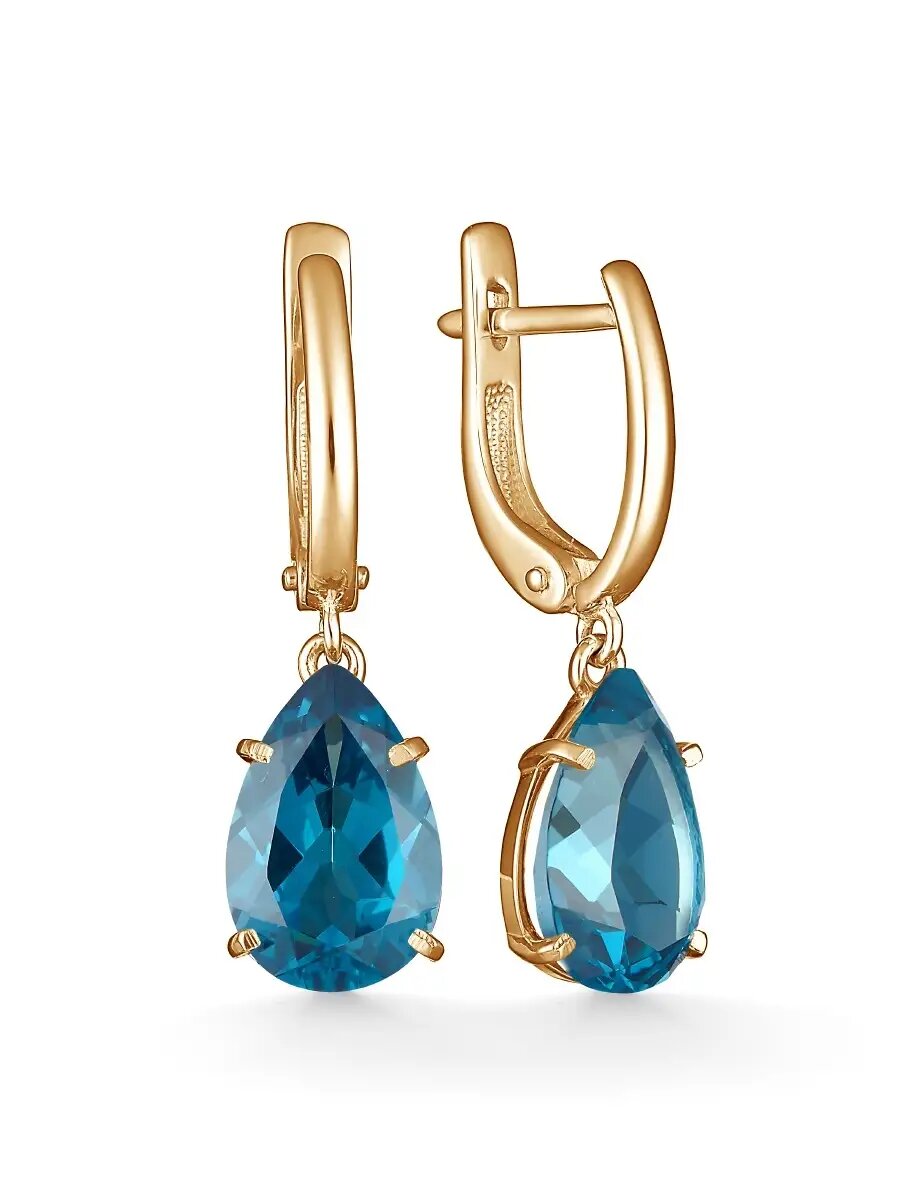 Серьги, красное золото, 585 проба, бриллиант, топаз