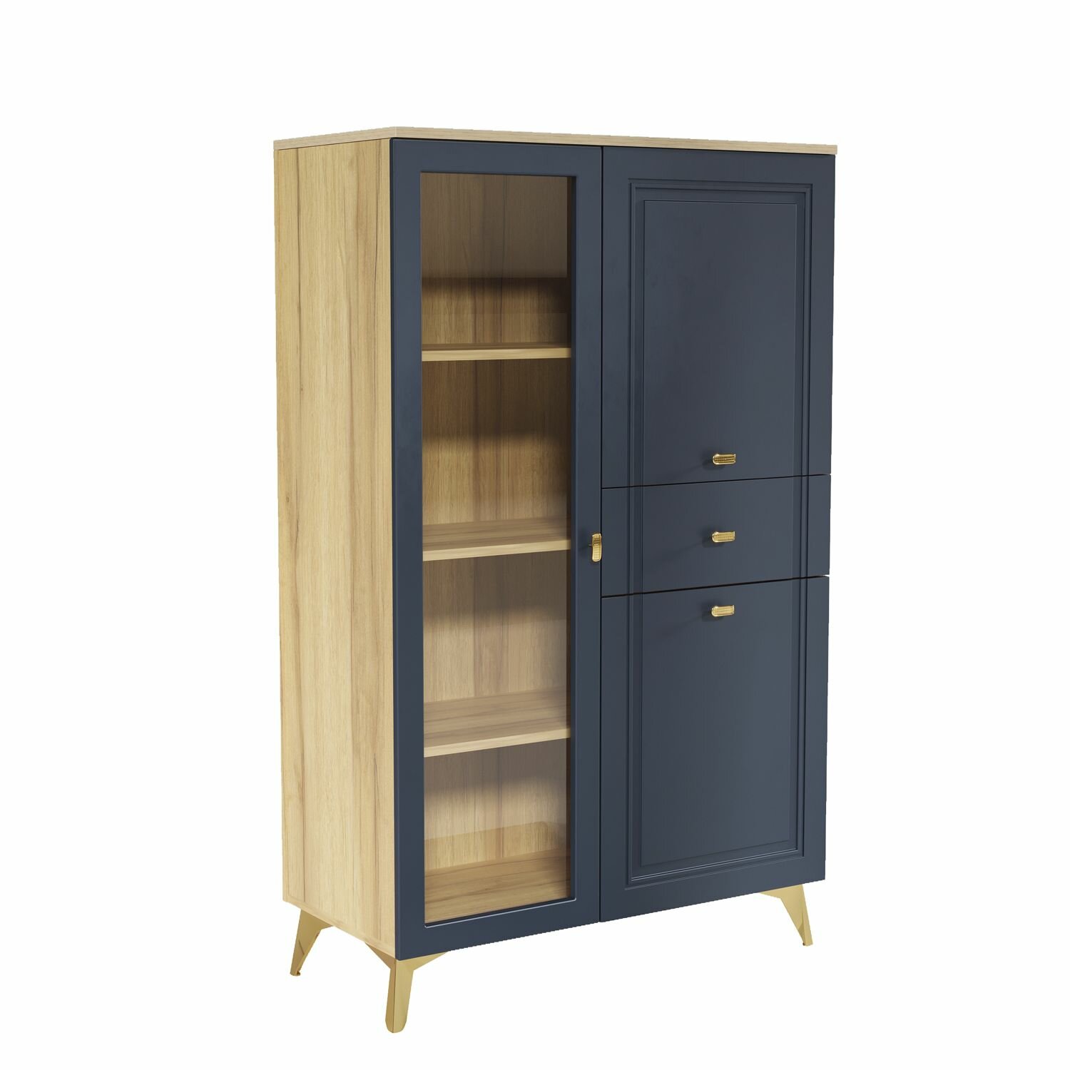 Вега САПФИР Шкаф низкий (1 стеклодверь) Дуб золотистый, Темно-синий софт (Кураж)