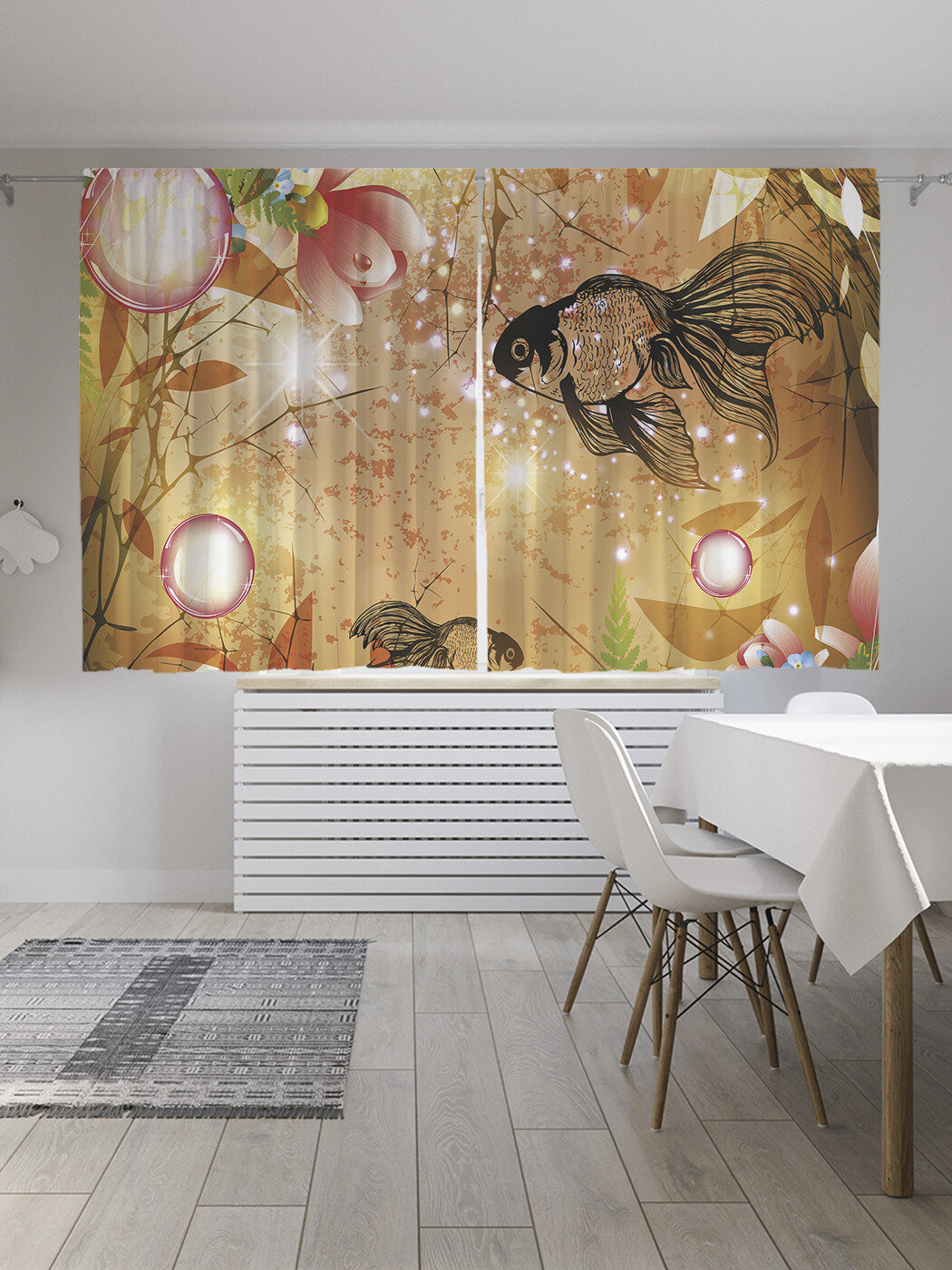 Фотошторы короткие "Цветущий подводный мир", 2 полотна шириной по 145 см, высота 180 см, JoyArty