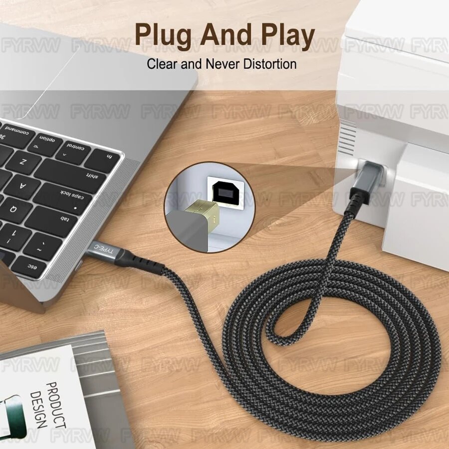 USB C - USB B кабель для принтера, 1 м, USB C — фото 1