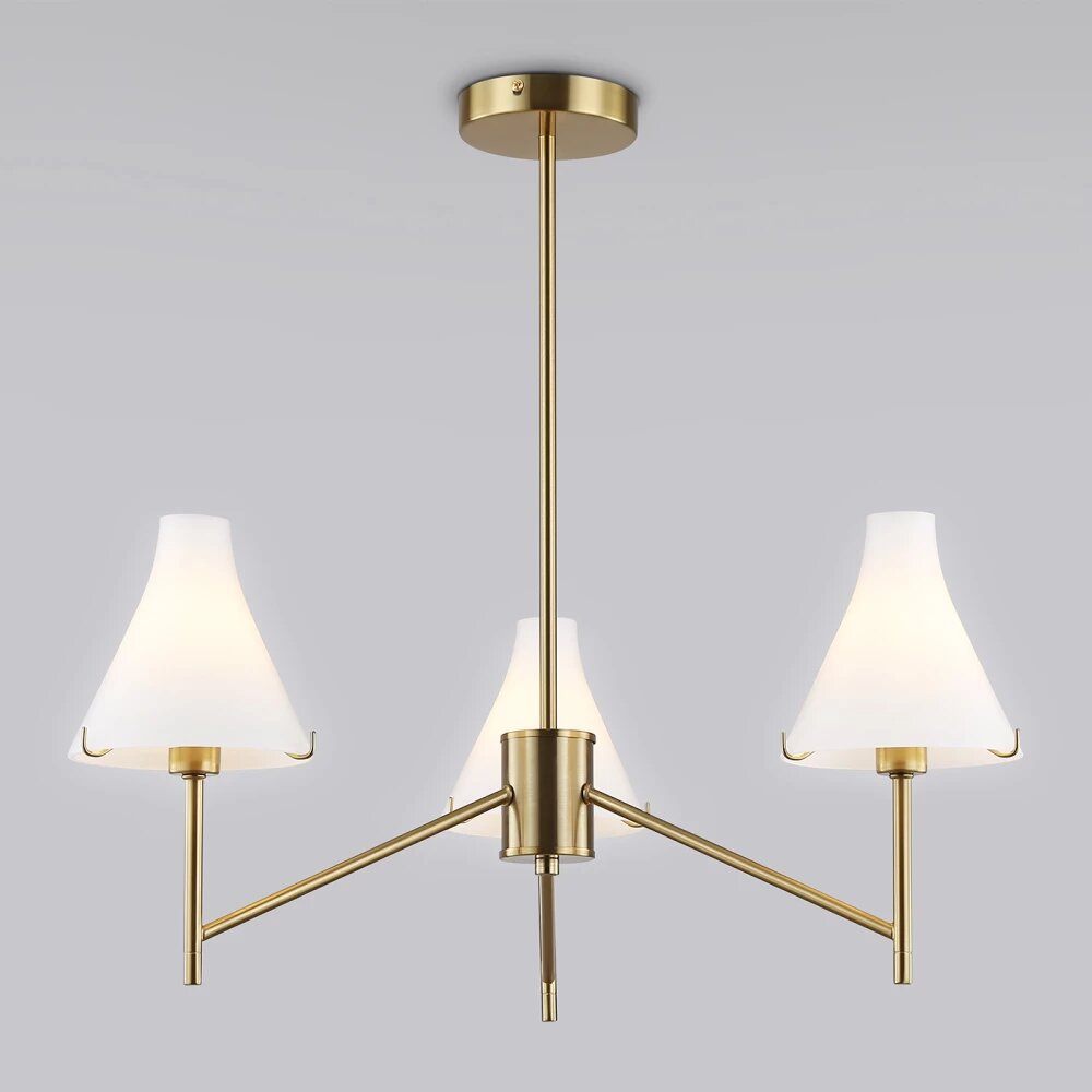 Люстра со стеклянными плафонами на штанге LH57131/3 BS/FR латунь/белый матовый E14/3 max 40W D650*590