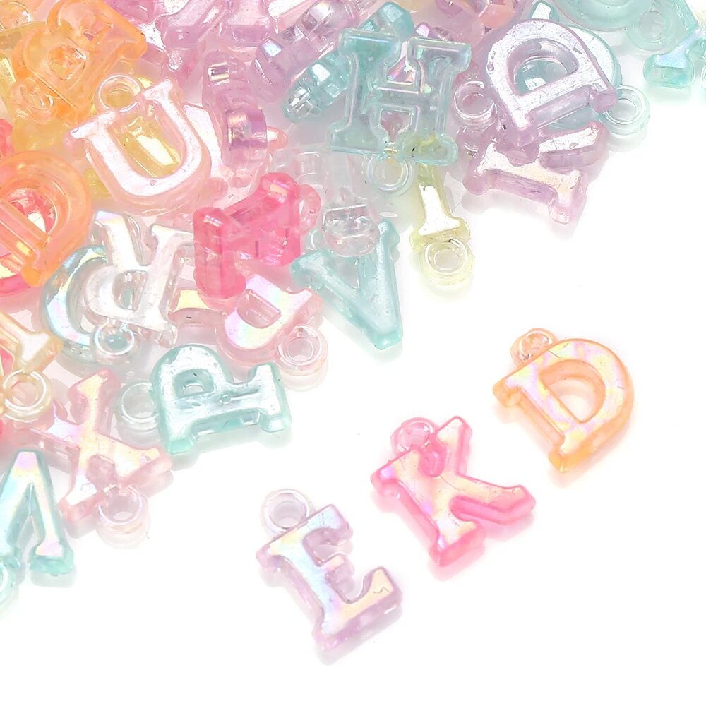 Прозрачные акриловые бусины с буквами 30г AB shiny