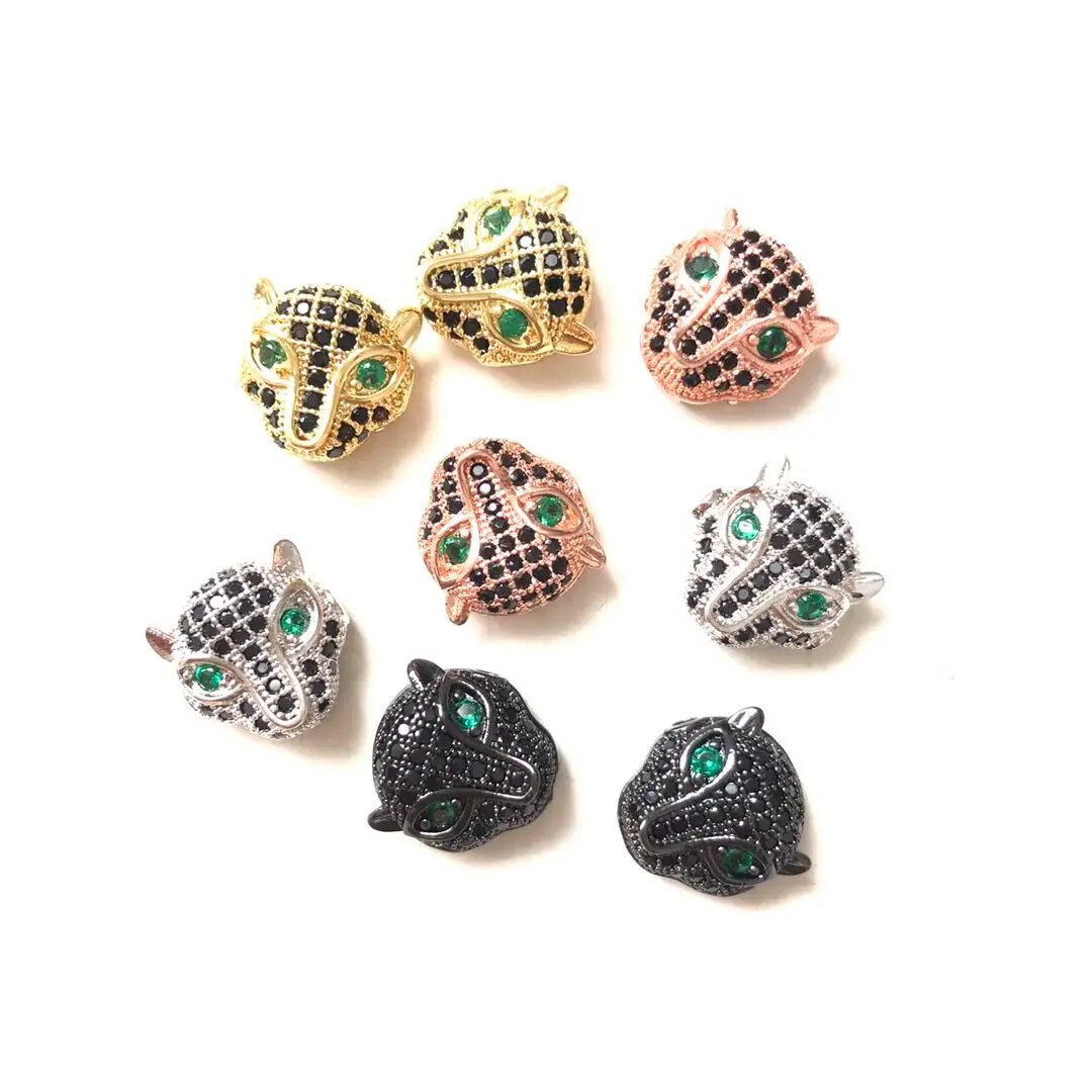 Бусины пантеры цирконий 20 шт. Изумрудный, Black on Mix Colors