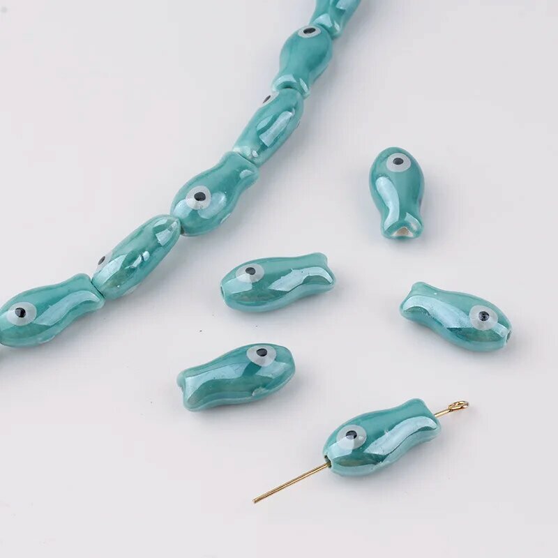 Бусины рыбки керамика, цвет 10 Malachite Green
