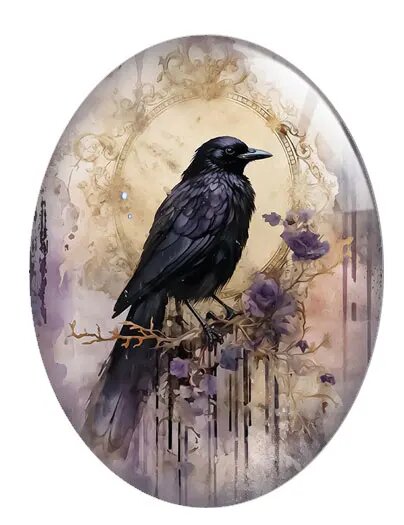 Готические стеклянные кабошоны Fezrgea Черный, 18x25mm--10pcs, T