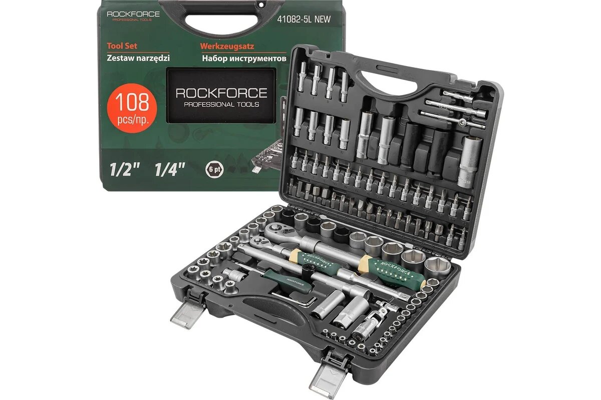 Rockforce Набор инструментов 108 предметов 1/4", 1/2" 6 граней RF-41082-5L NEW(53000)