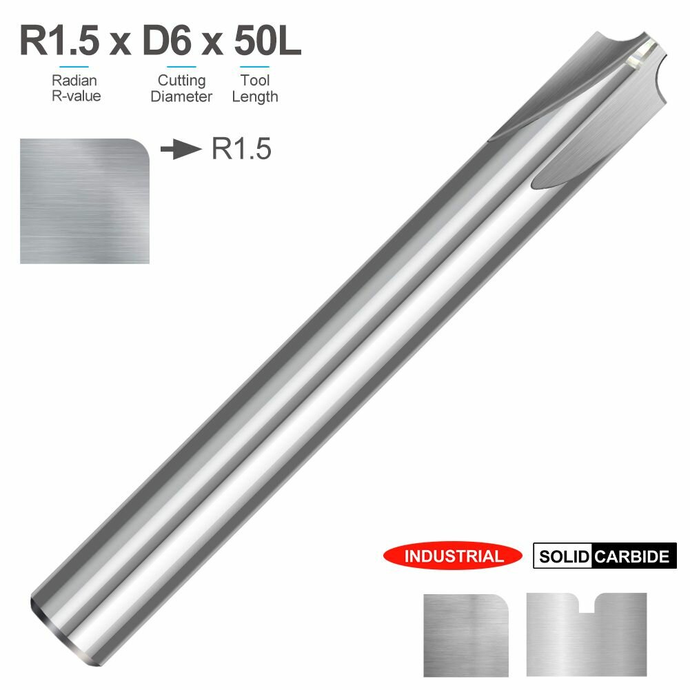 Фреза фасочная спиральная четырехзаходная XCAN для скругления углов и снятия фасок, 6хR1,5х50 мм