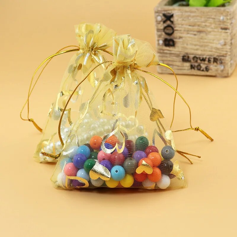 Мешочки из органзы с сердечком 7x9 см / 9x12 см 9x12cm 100pcs, Золотой