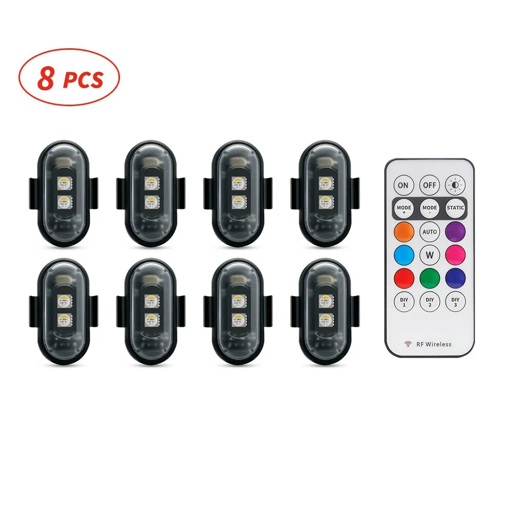 8шт RGB беспроводные светодиодные лампы для дрона/мото