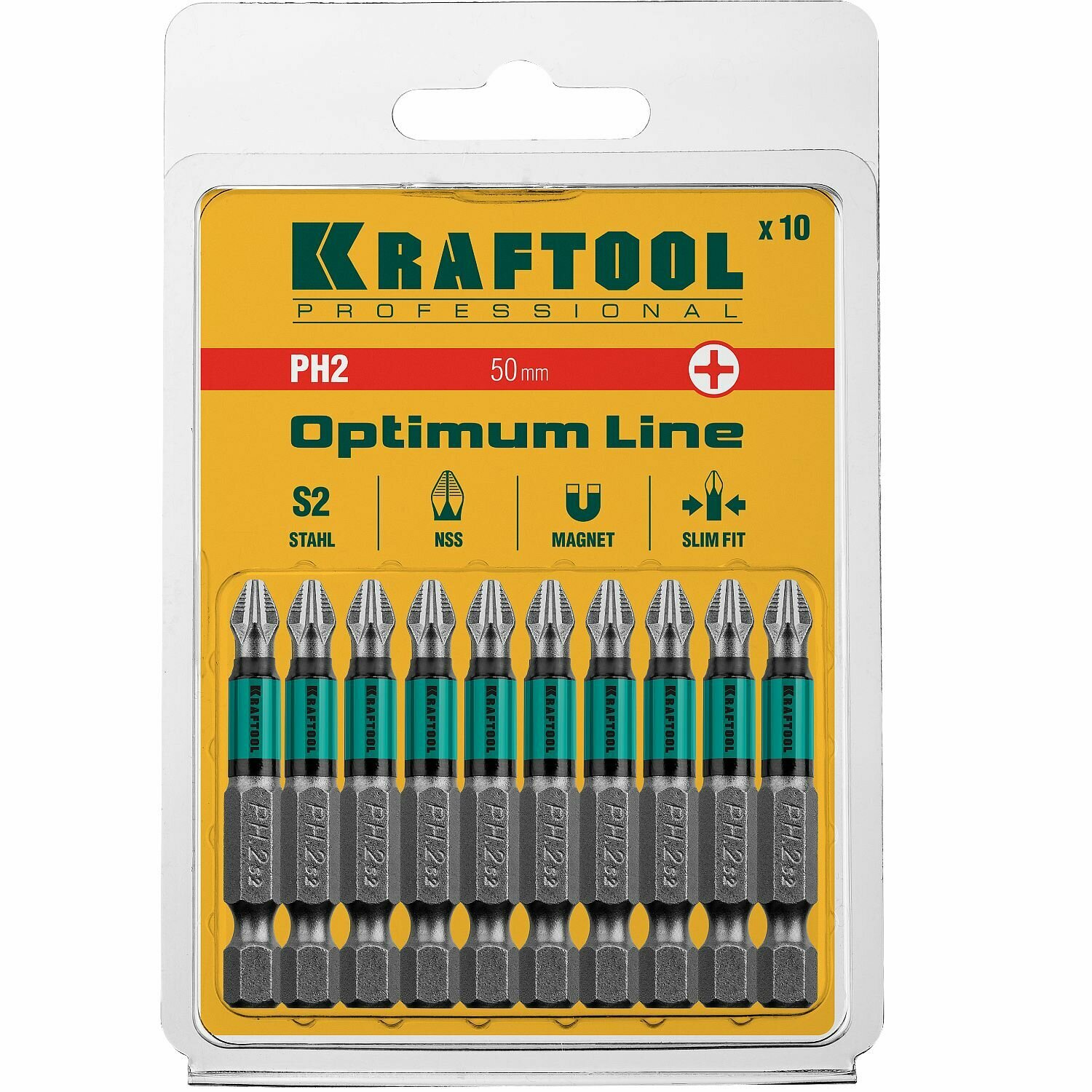 Бита KRAFTOOL PН2 50мм E1/4", 10шт.