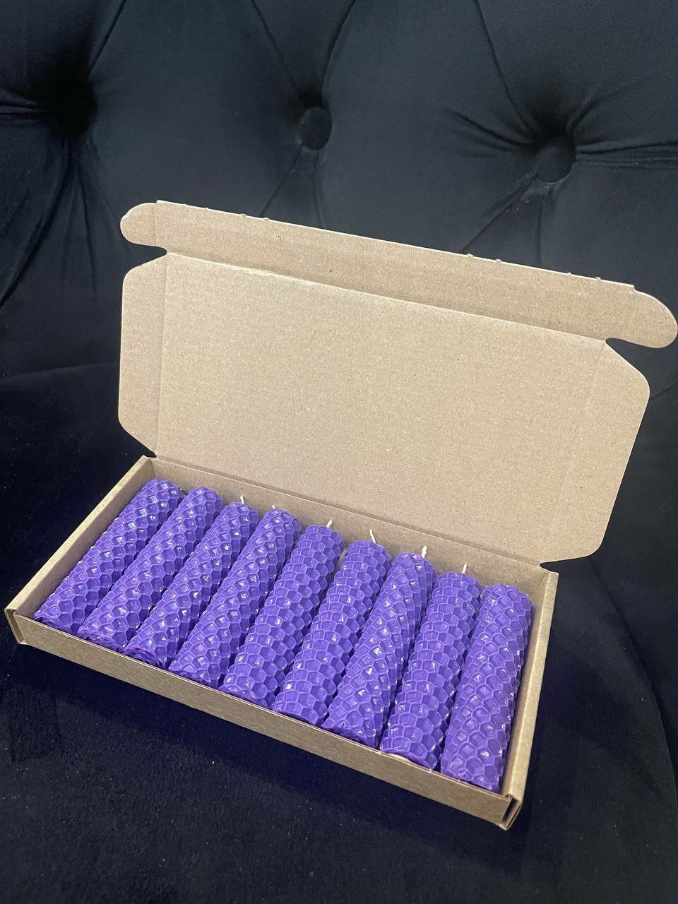 Набор свечей из вощины подарочный фиолетовый 9 штук