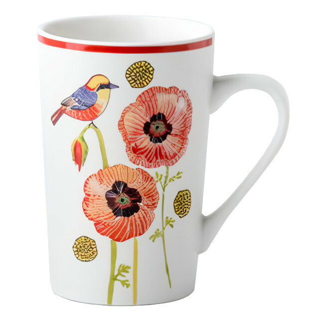 Кружка TODELIA Птицы птица на маках 370мл костяной фарфор