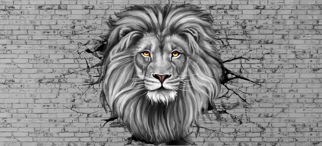 Фотообои на стену антивандальные 550х250см Лев на стеневинил на флизелине