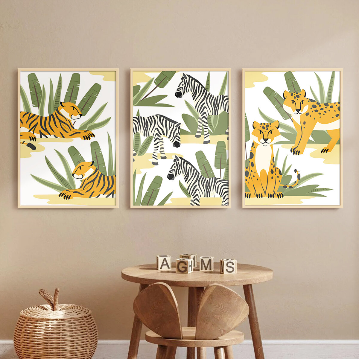 Постер 3 шт 50х70 без рамки "Джунгли для детской" набор картин для интерьера