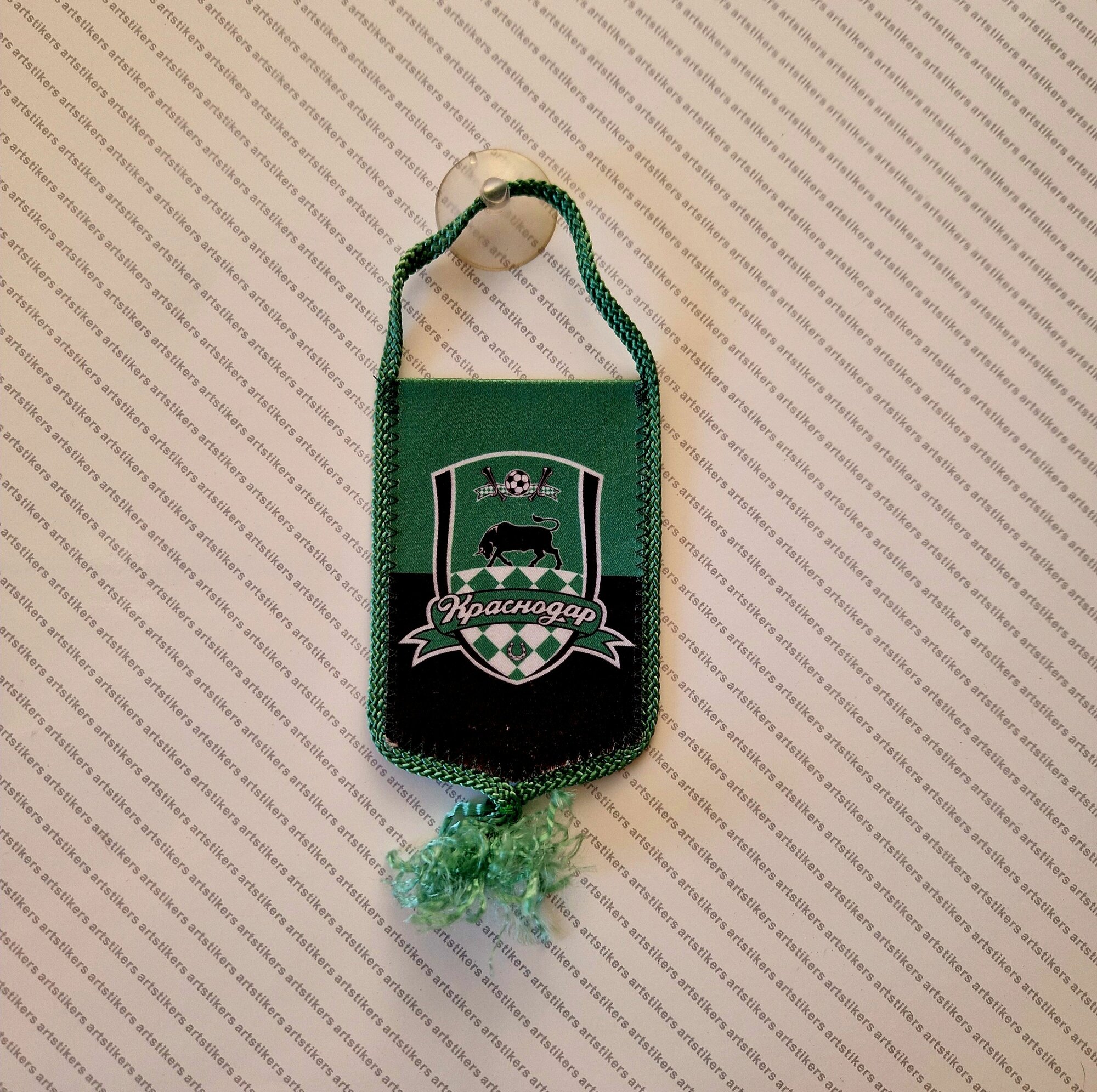 Вымпел ФК Краснодар, размер 8х12см, двусторонний на присоске, ткань, аксессуар для авто