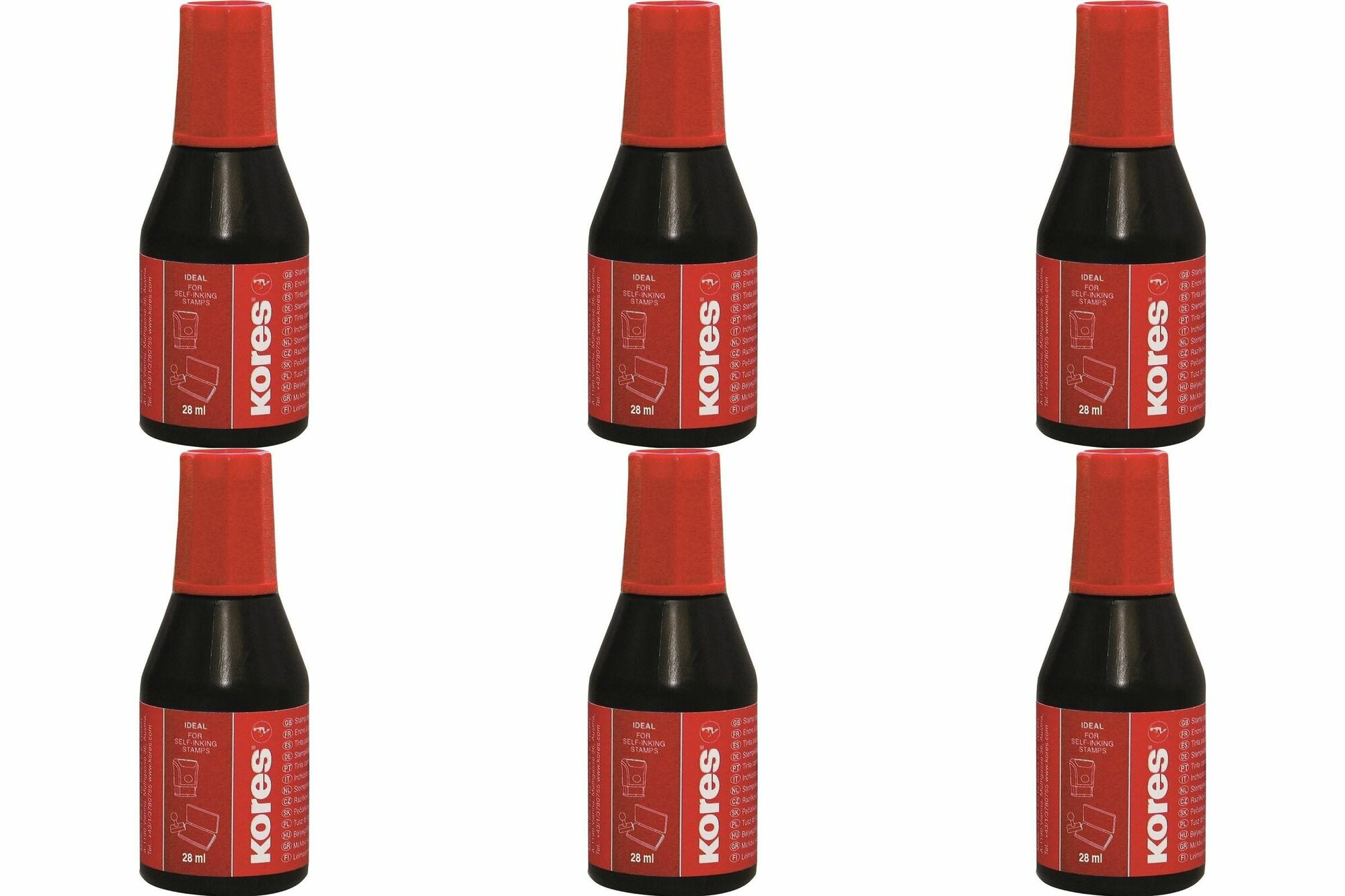 Kores Краска штемпельная Красная, 6 шт