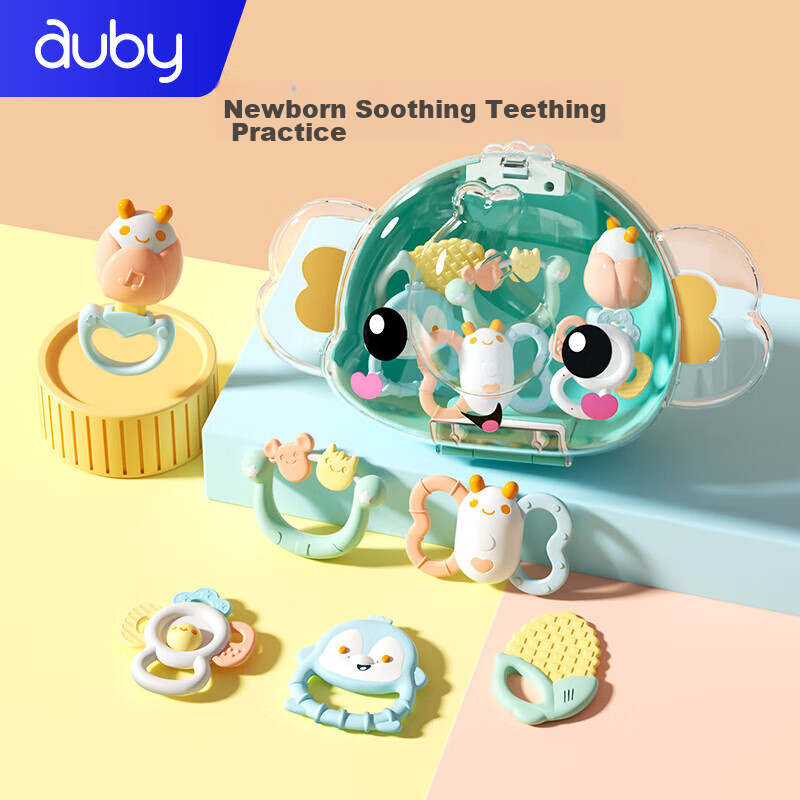 Auby Baby Toys, Rattle And Teether, 6pcs Newborn Gift Box, Infant And Toddler Comfort, Early Education, Grasping Training Supplies