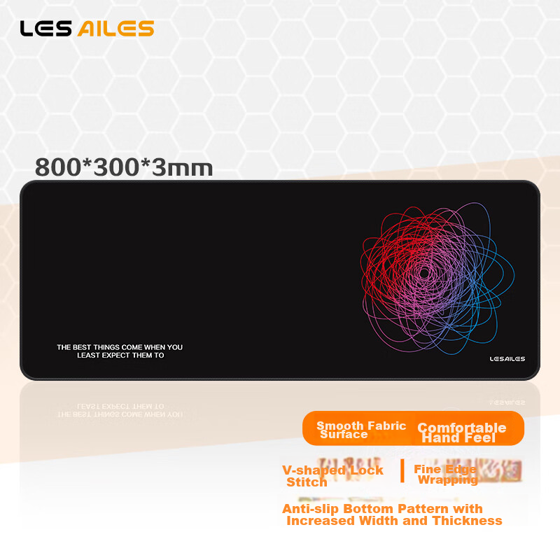 Feidun LESAILES Colorful Line Game E-Sports Mouse Pad, Large Size with Locked Edges, Computer Keyboard Desk Mat, Easy to Clean, Black, 800*300*3mm