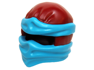 Minifigure, Headgear Ninjago Wrap Type 2 with Molded Dark Azure Wraps and Knot Pattern, 19857pb06 Dark Red U