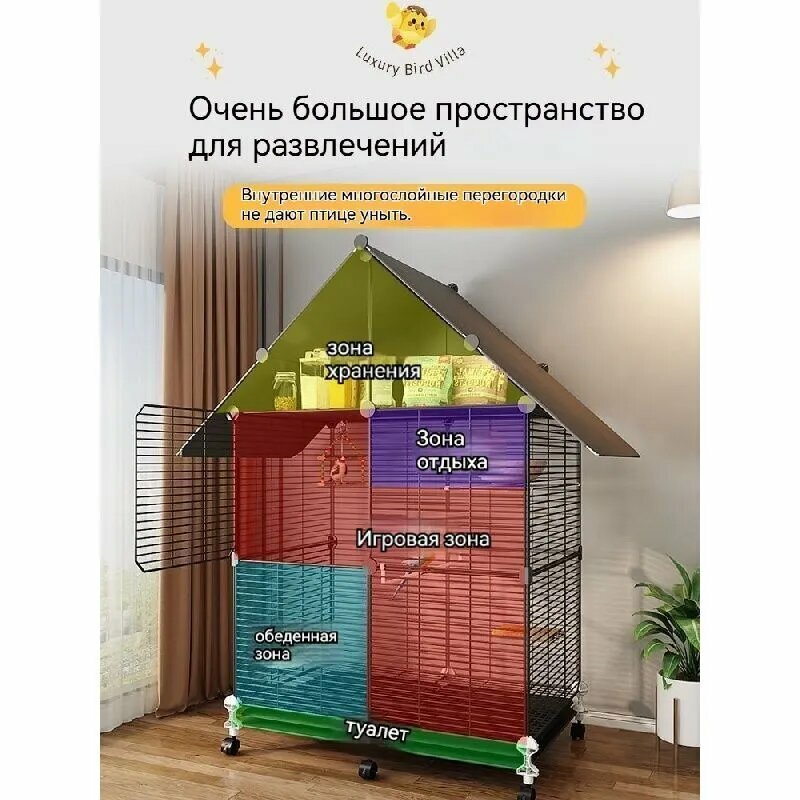 Клетка для птиц, ABS пластик и металл, 126см, черная матовая — фото 1