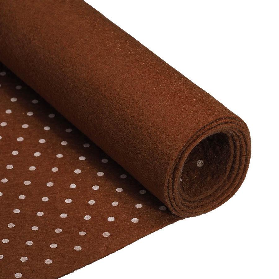 Фетр твердый с рисунком "Горошек" 1 мм в рулоне / 90 х 100 см / светлый коричневый-белый 3266