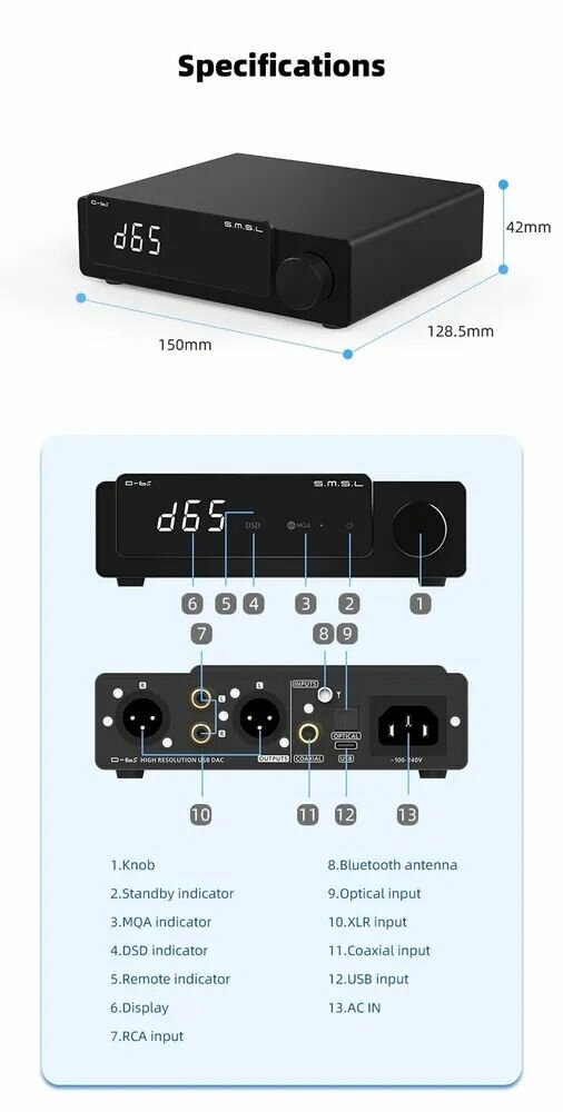Аудиодекодер Bluetooth SMSL D6S — фото 1