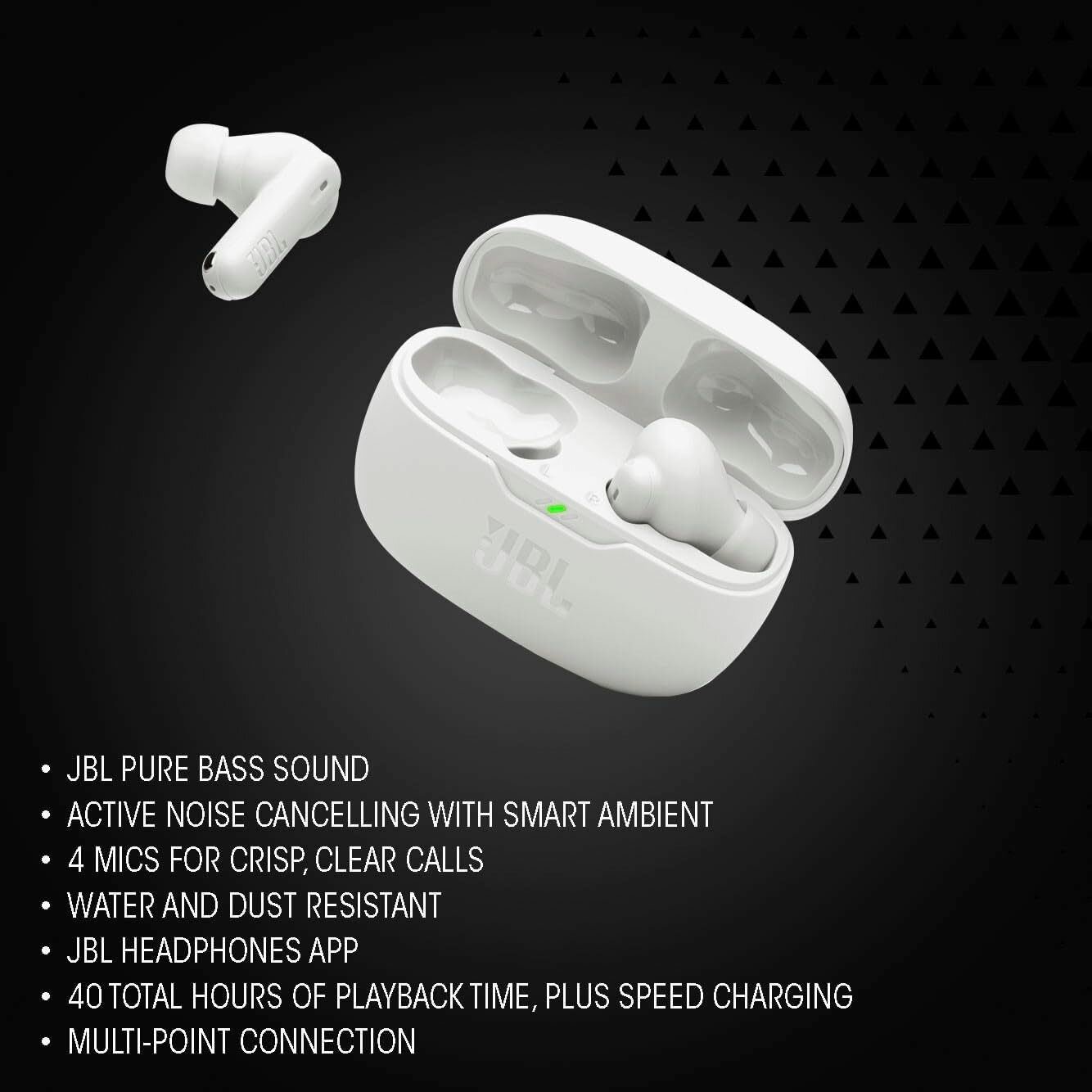 Беспроводная гарнитура JBL с микрофоном, JBL Wave Beam, Bluetooth, USB Type-C, белый, подарок к празднику