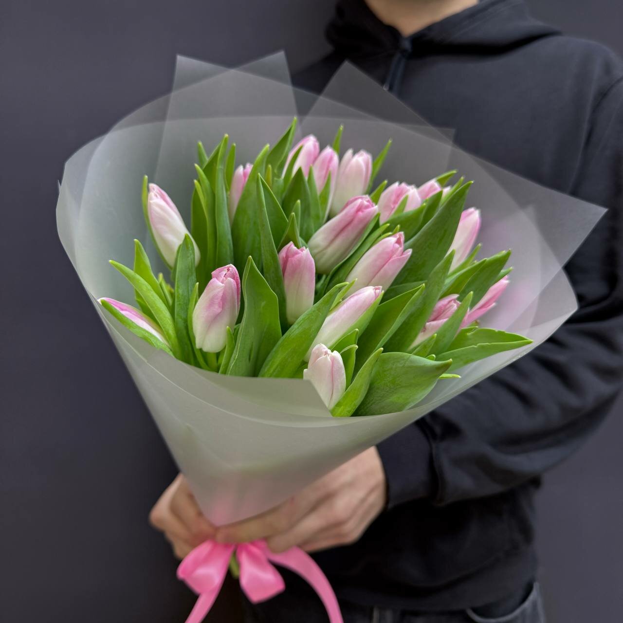 Букет из тюльпанов wow-flowers, розовый, 19 шт, высота 50см