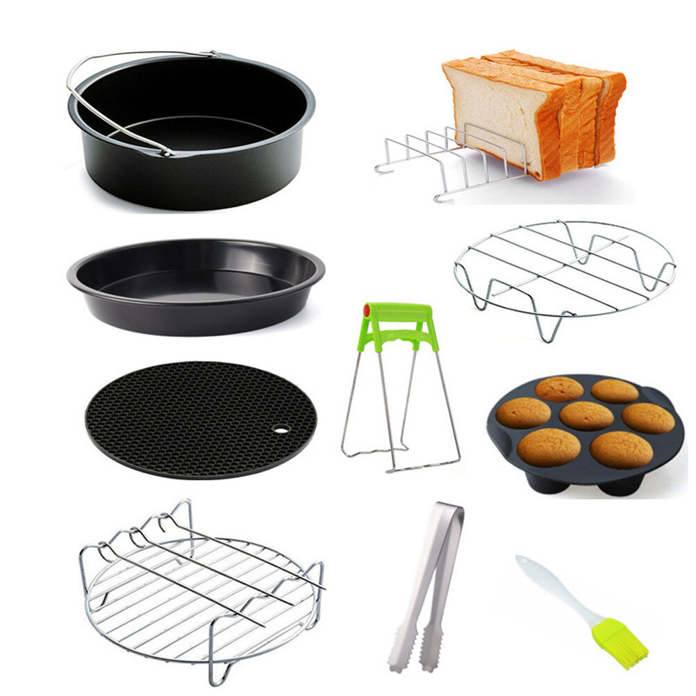 10Pcs Air Fryer Baking Accessories 3.2Qt-5.8Qt Airfryer For Pizzas Cakes Breads Quiches Pancakes 8 7 6 inches Optional