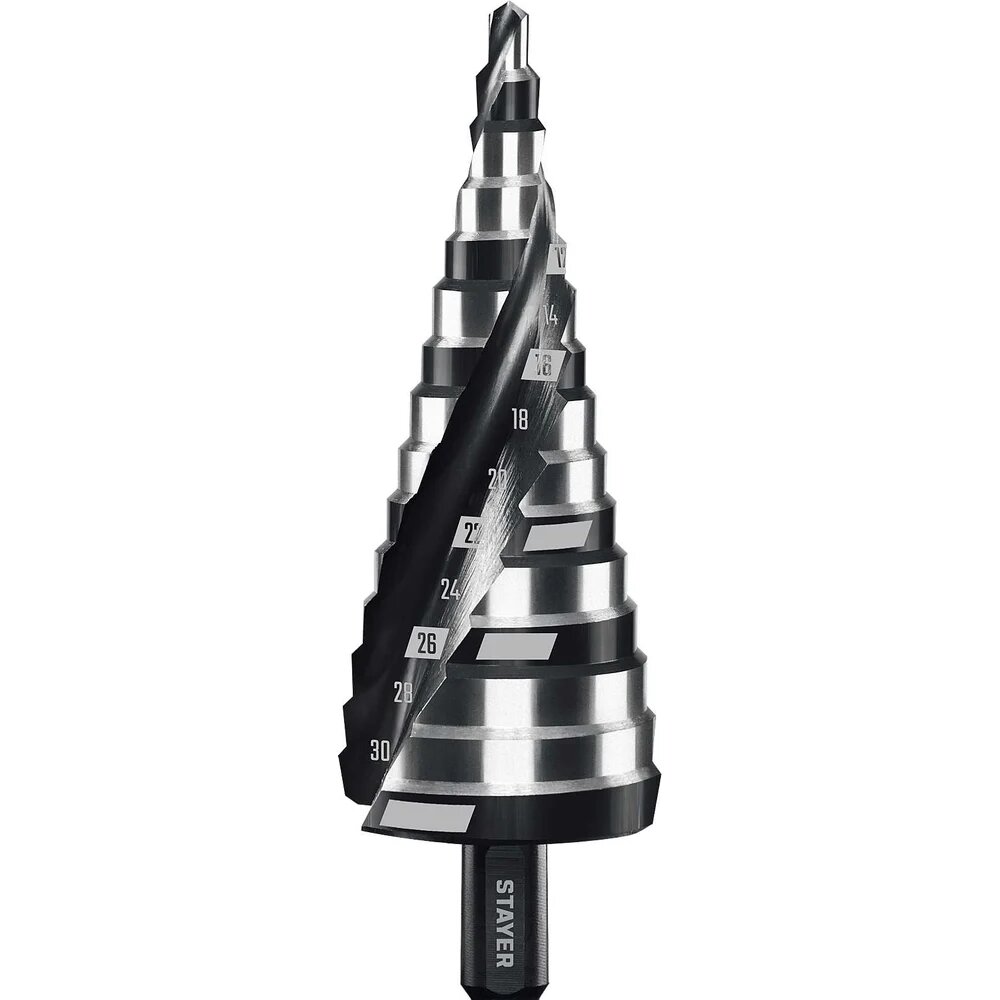 Cверло ступенчатое STAYER Pro-Max 4-32мм, 15 ступеней, винтовая спираль 29661-4-32-15, пластиковый
