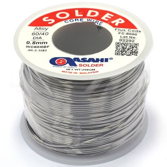 Припой с флюсом Asahi Припой WC60I08F, 0.8мм 0.25кг Sn60/Pb40 (FC5000 флюс RMA)