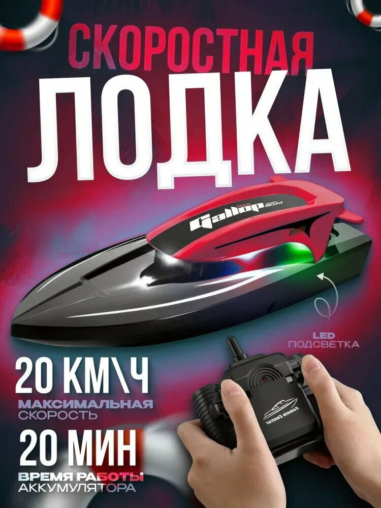 Радиоуправляемый скоростной катер для детей 2.4 GHz с LED-подсветкой Водонепроницаемая перезаряжаемая лодка с долгим временем работы, игрушка для мальчиков и девочек