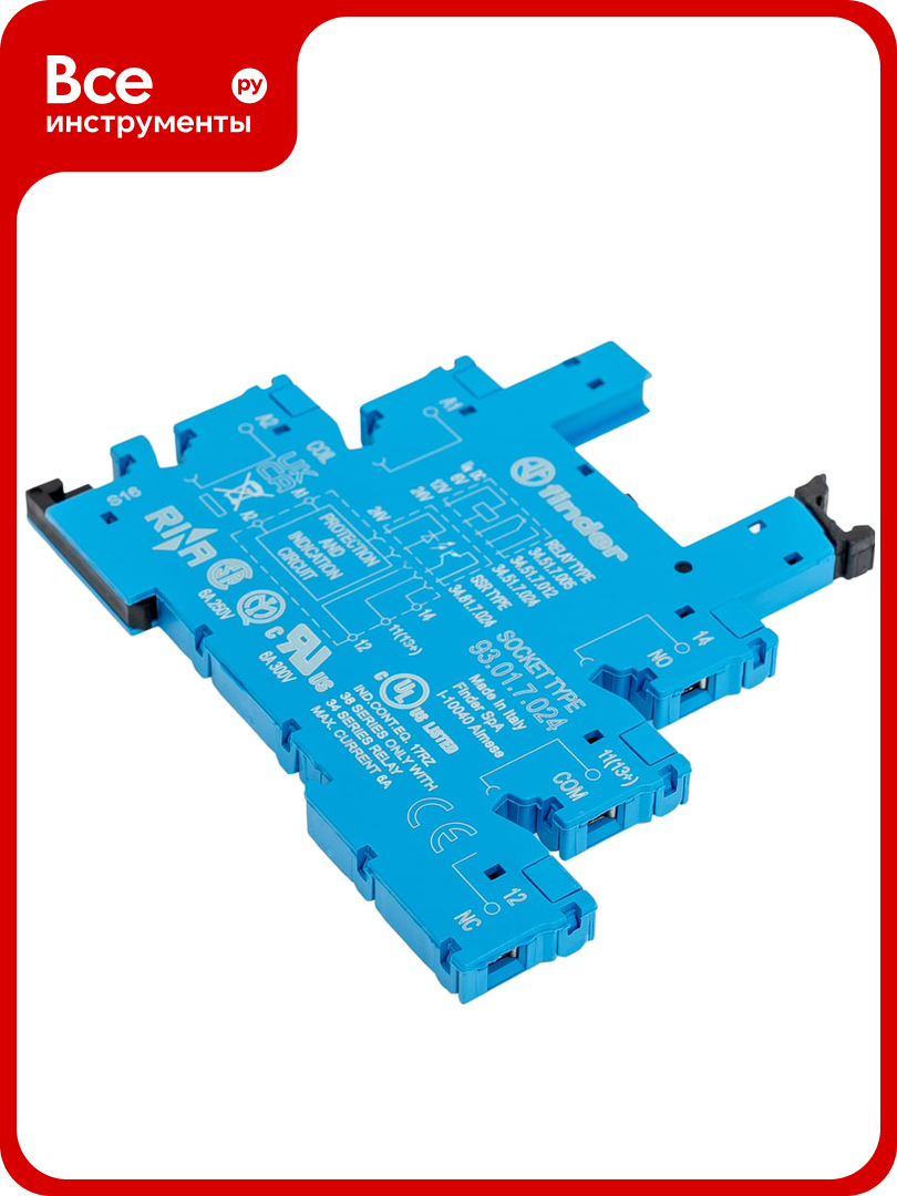 Розетка Finder для реле 34.51, 34.81 с винтовыми зажимами, 6А, = 6-24В DC, реле 34
