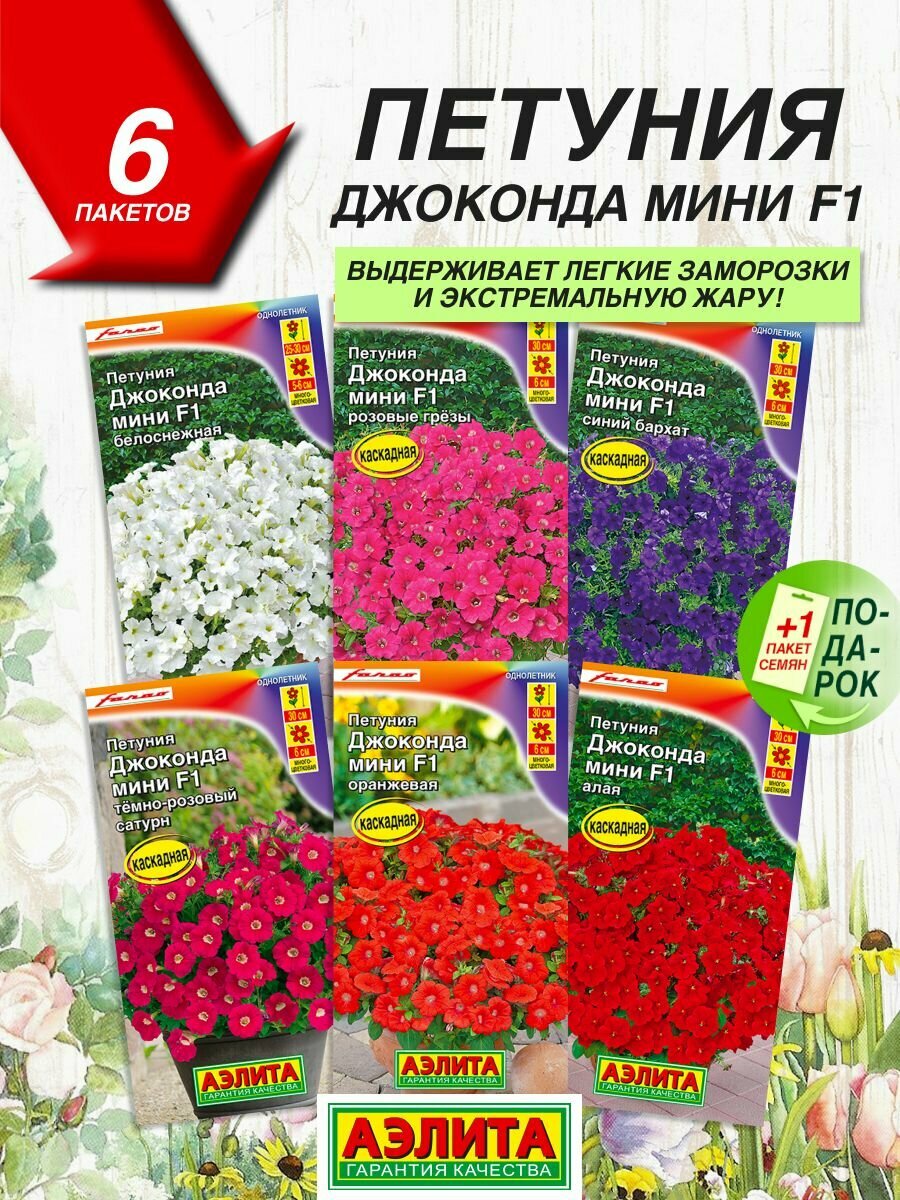 Семена цветов Аэлита Петуния Джоконда мини F1 6 сортов / Семена Петунии